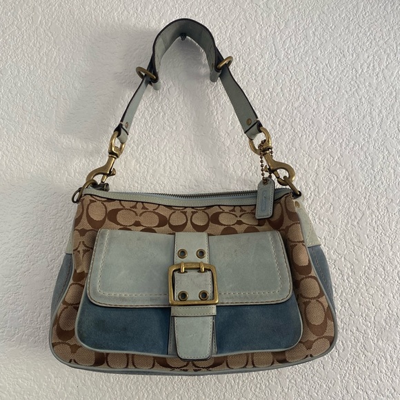 Coach | Bags | Coach Vintage Authentic Classic Logo Tan Blue Accent ...